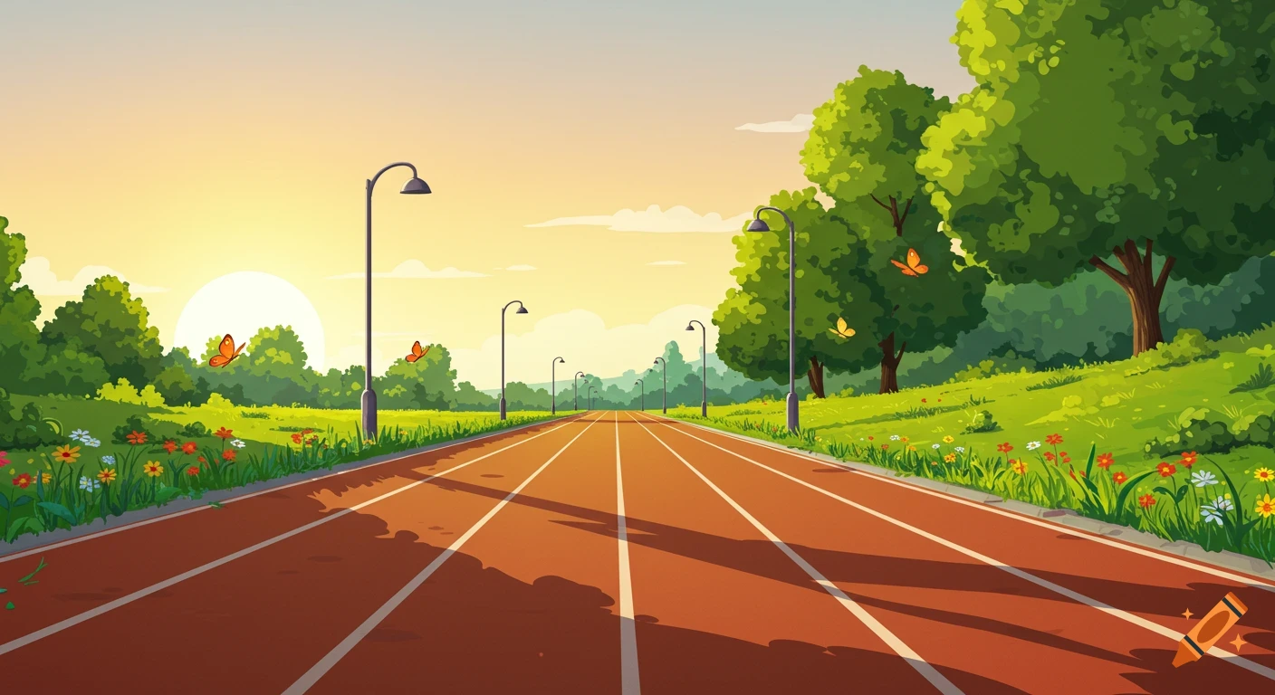Cartoon Running Track With Finish Line created on Craiyon