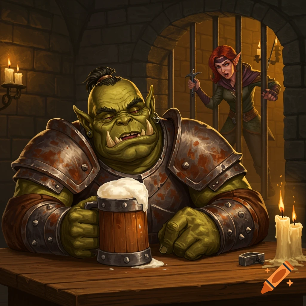 Friendly orc in unique sea-inspired armor on Craiyon