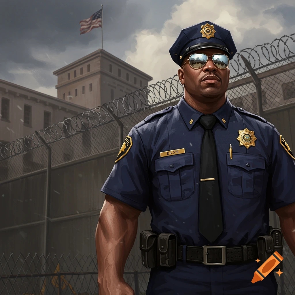 An illustration of a muscular African American police officer wearing ...
