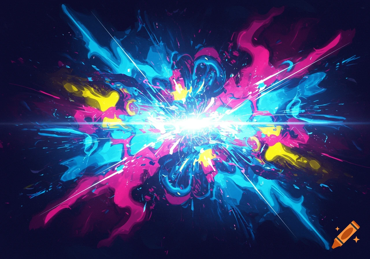 Vibrant blue, pink, and yellow paint splashes with sparkling crystals ...