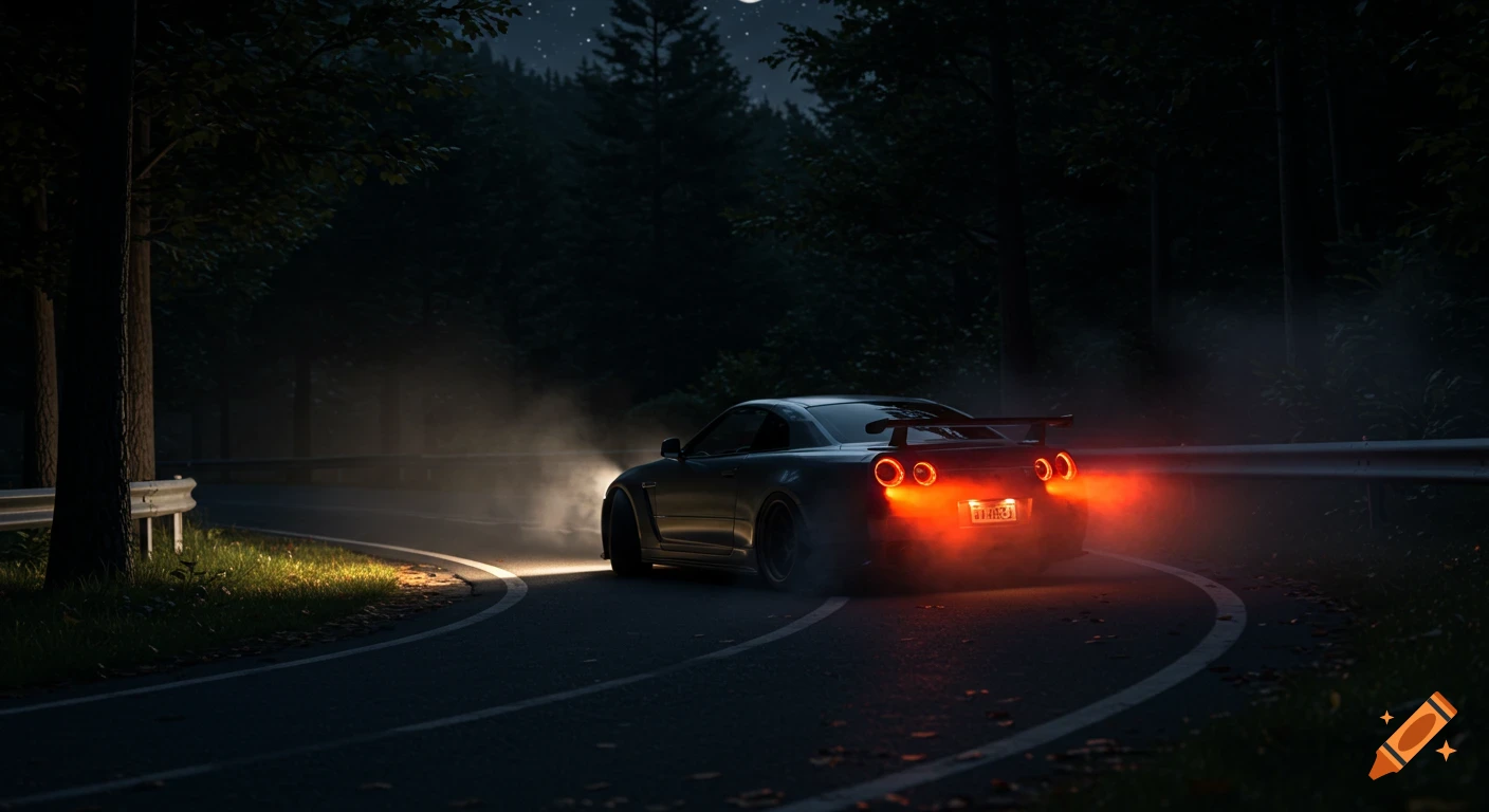 Black Bugatti hypercar with neon accents drifts on a desert plain ...