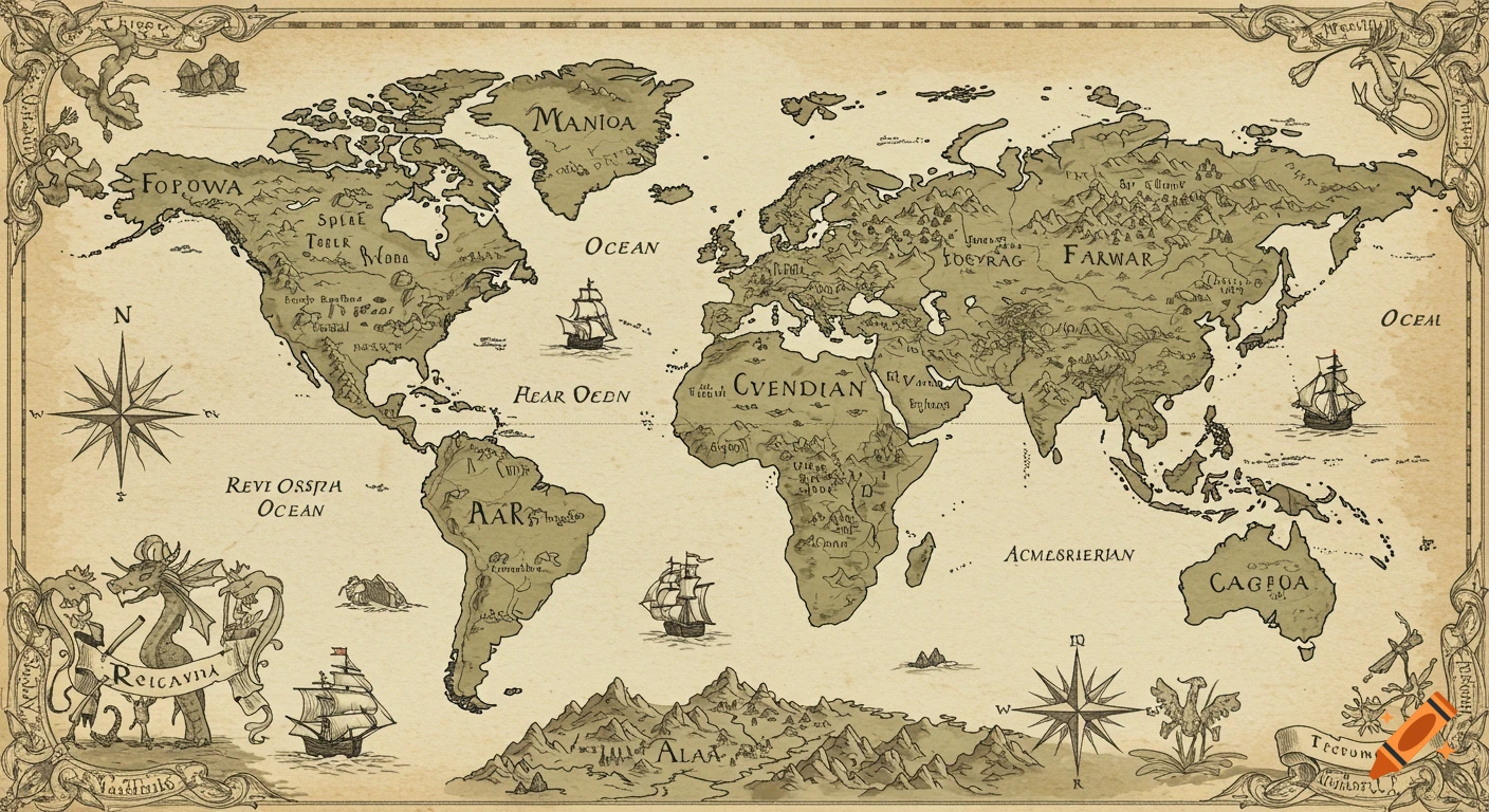 Vintage style world map with grid lines on Craiyon