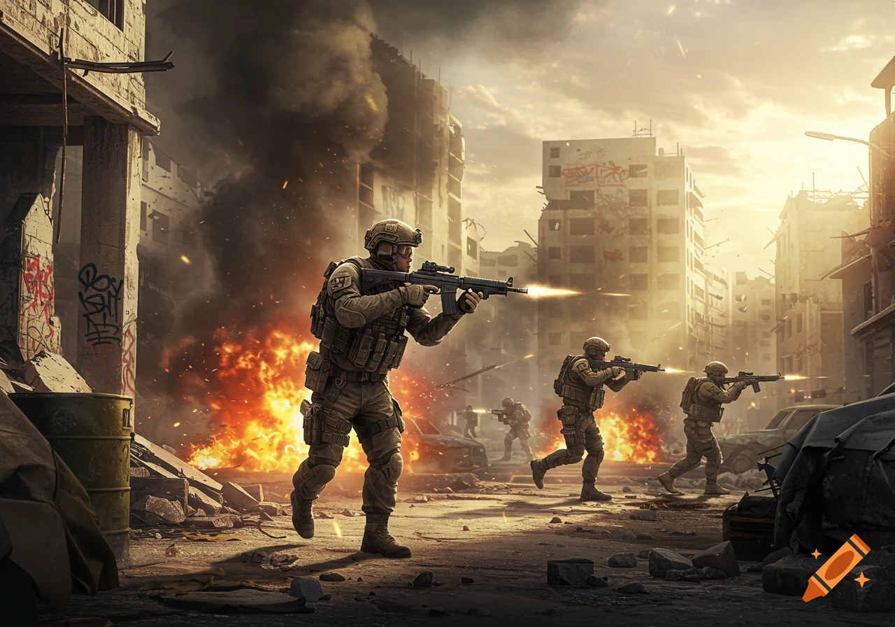 A cartoon bear resembling Ranger Smith leads other armed bears through ...