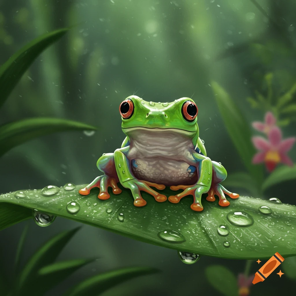 A whimsical cartoon frog in a tuxedo stands on a lily pad, holding a ...