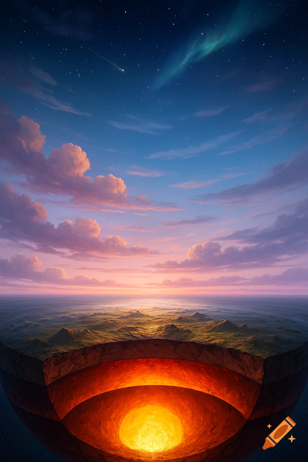 A glowing cannabis leaf outline at sunset over water, reflecting ...