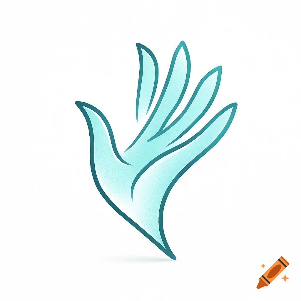 Stylized hand in shades of green, reaching out, fading to white on the ...