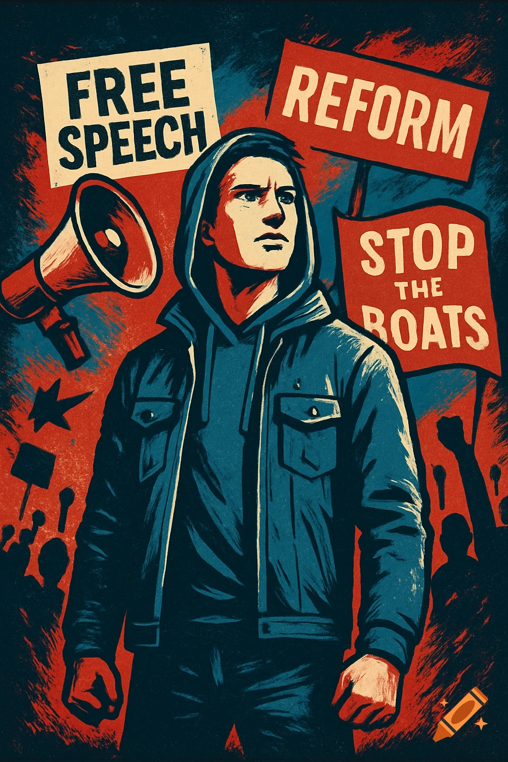 Retro-style poster with raised fists and text "Fight for those without ...