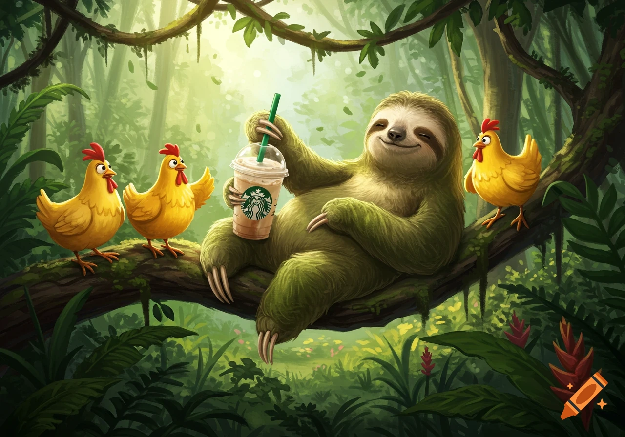 Cartoon puffin in a top hat standing on a cupcake with green frosting ...