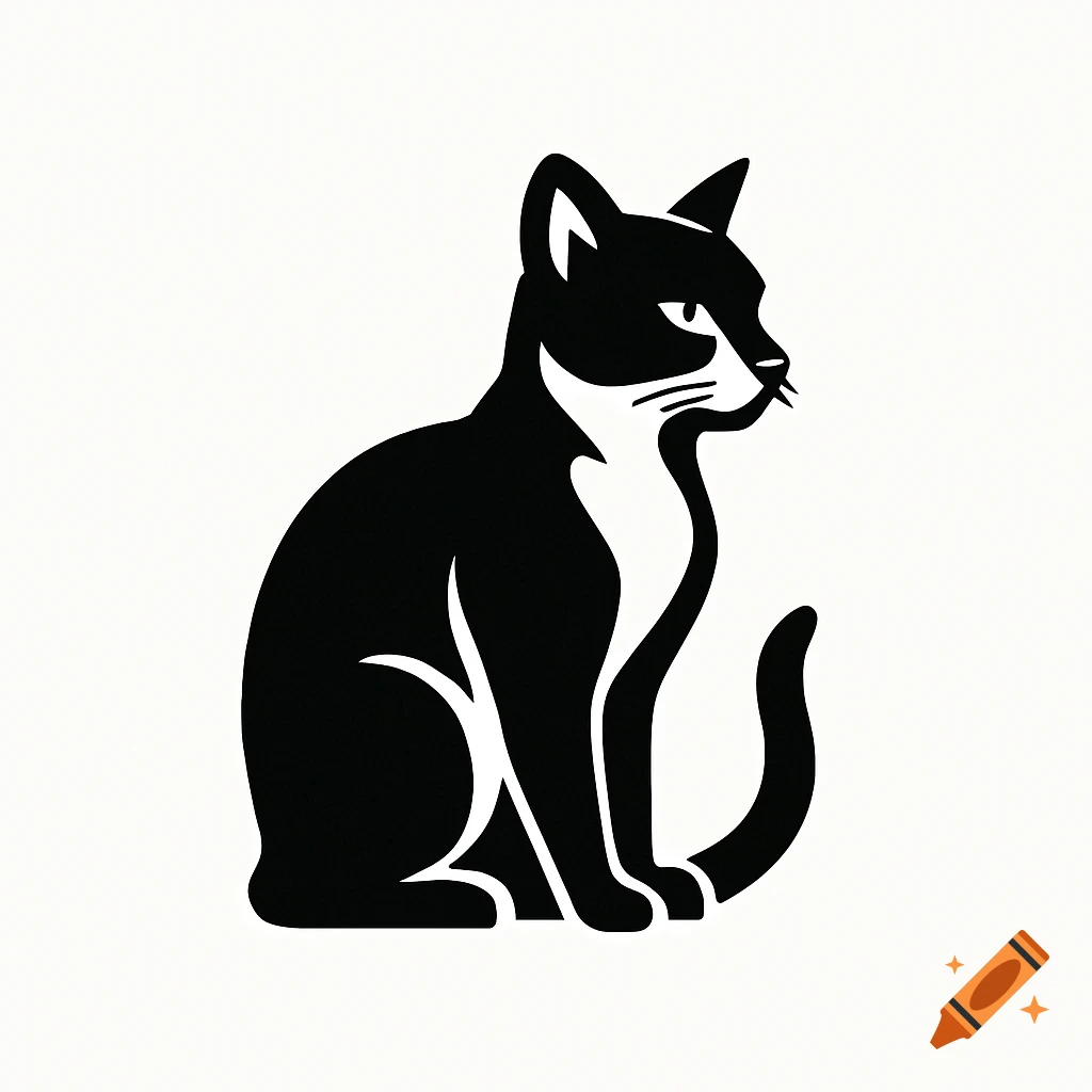 Golden minimalist logo of a cat sitting under a crescent moon with ...