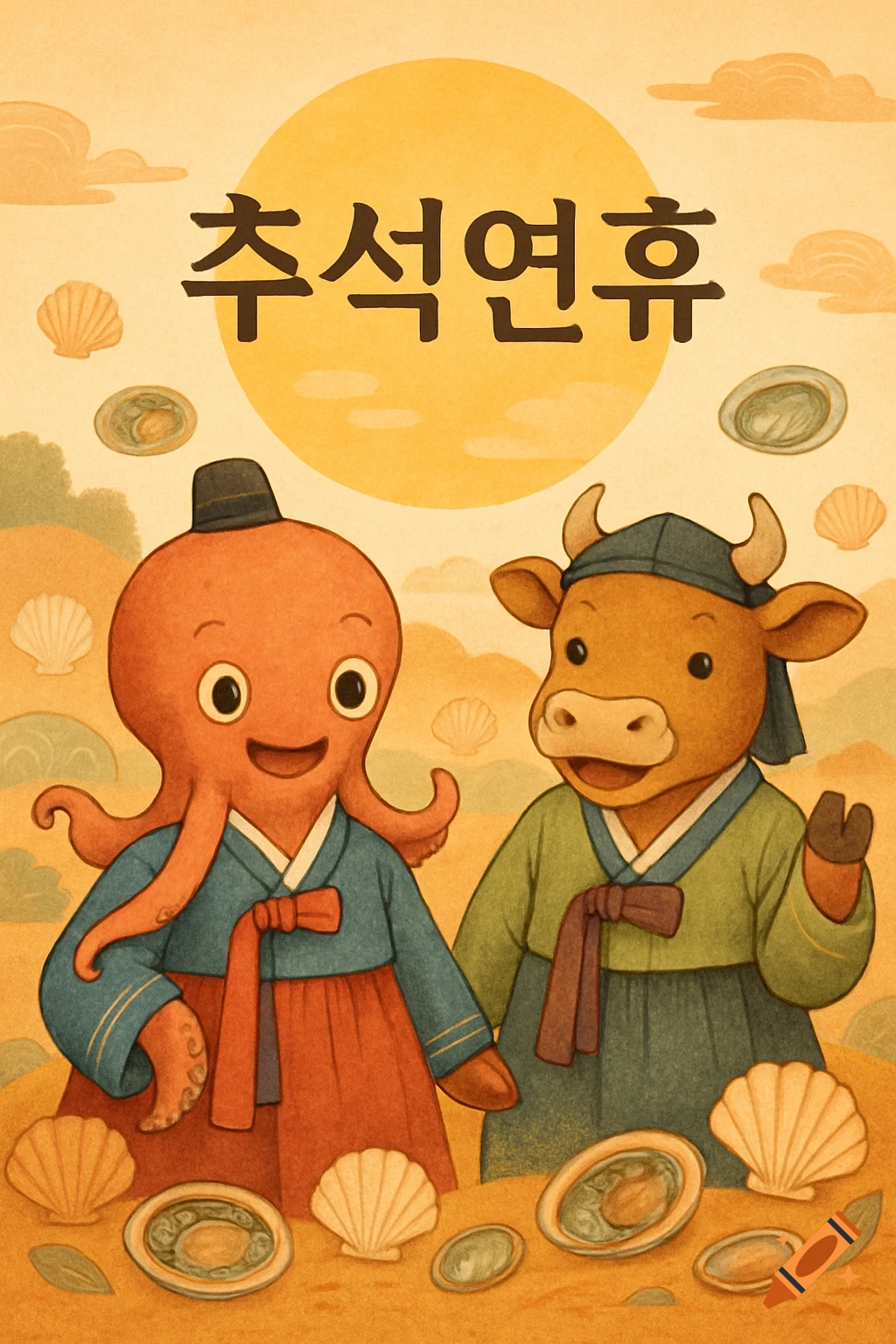 Bright yellow, round cartoon character with sparkling eyes and '희망' on ...