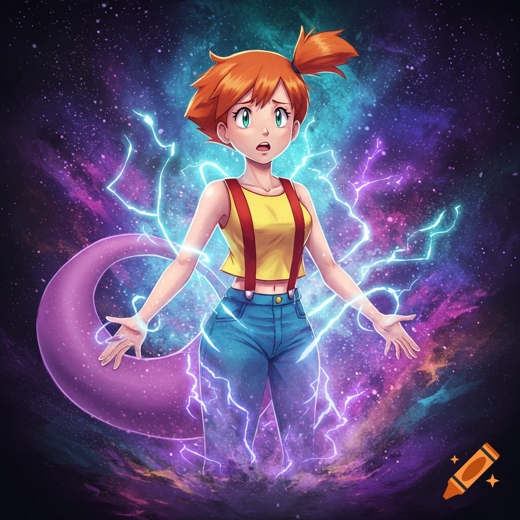 Anime style illustration of Pokemon's Misty eating ramen at a Japanese ...