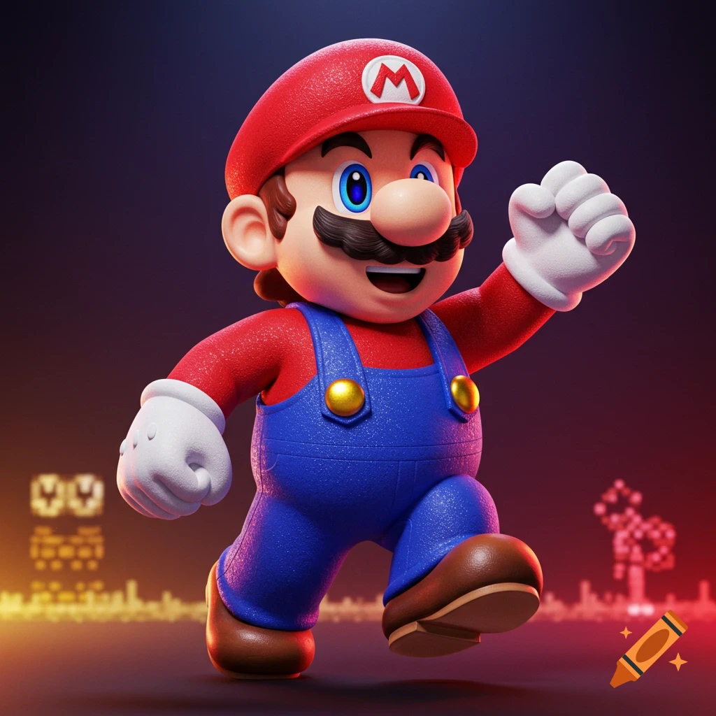 3D style glowing white ghost Mario with blue eyes and a scared ...