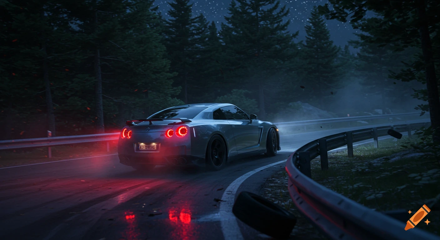 Black Bugatti hypercar with neon accents drifts on a desert plain ...