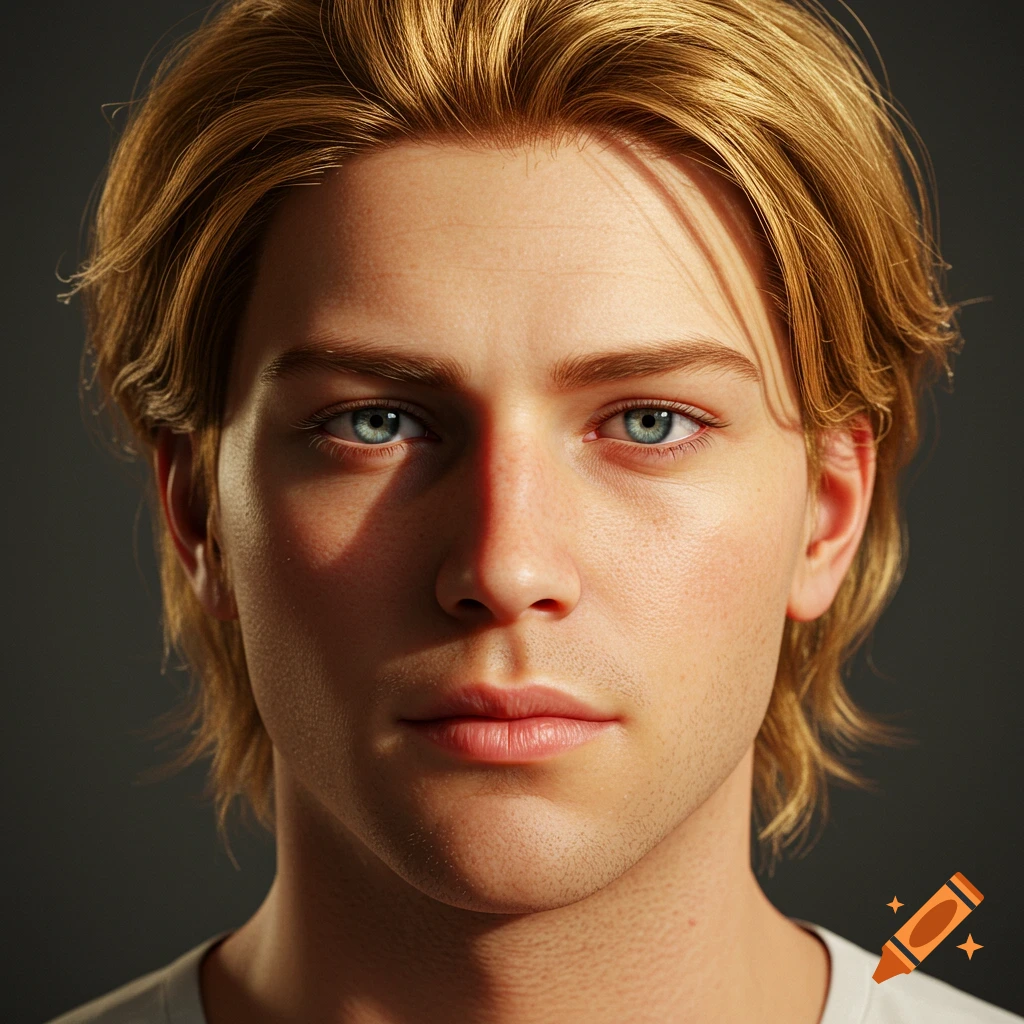 Close-up pixel art portrait of a young man with dark wavy hair and ...