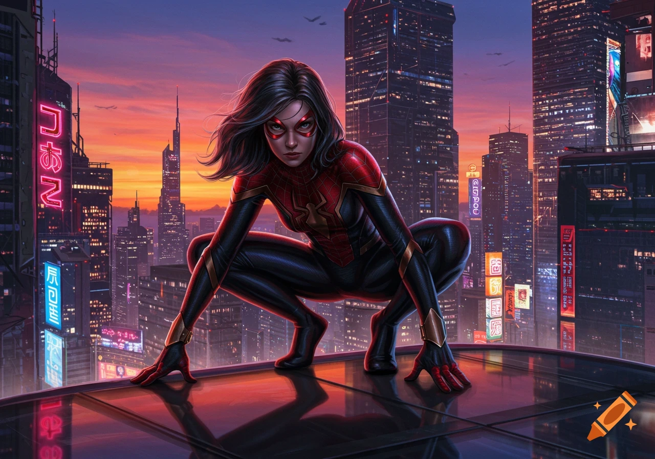 Ladybug in a futuristic red and black suit with glowing blue accents ...