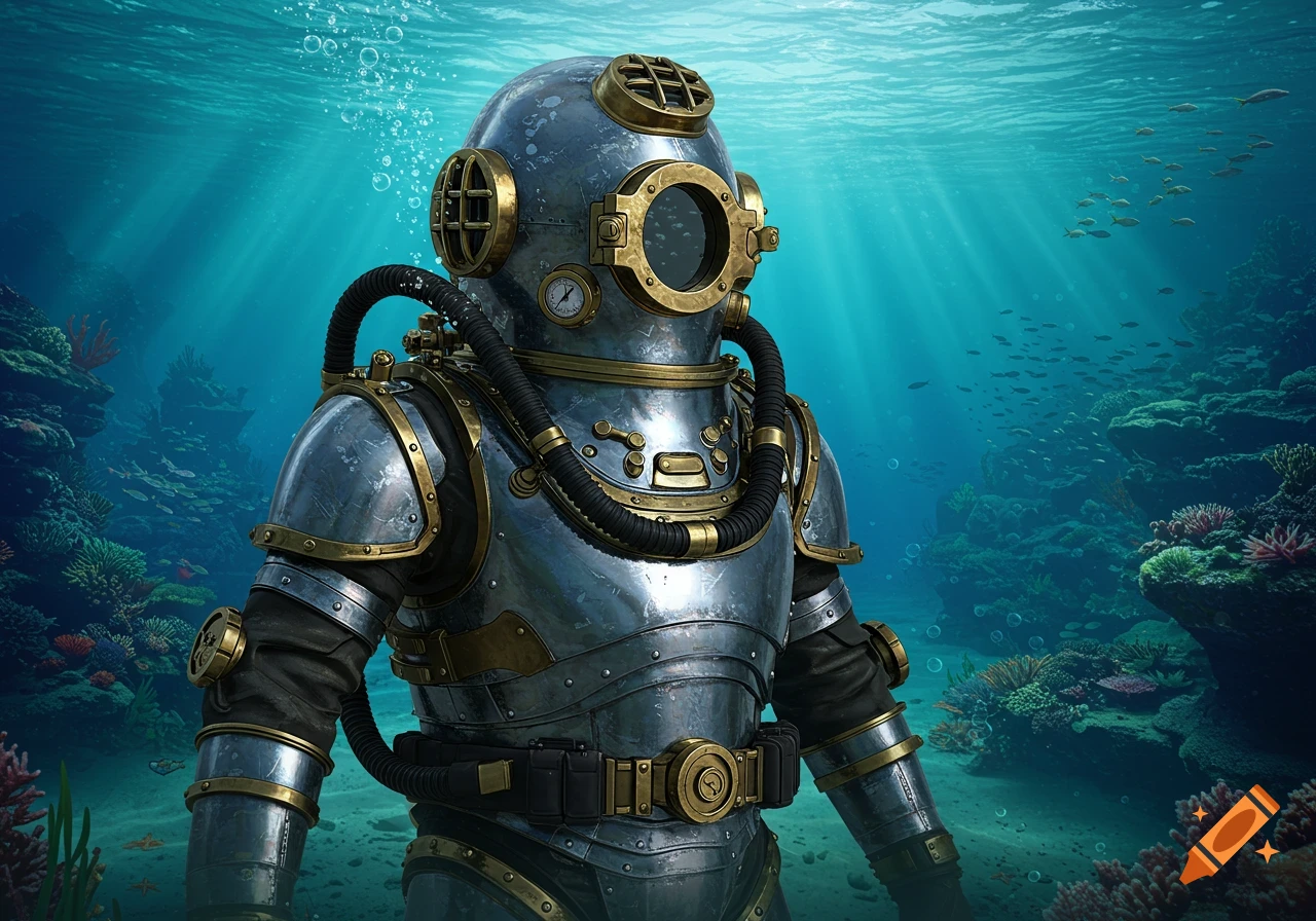 A female scuba diver in a white and blue wetsuit swims gracefully ...