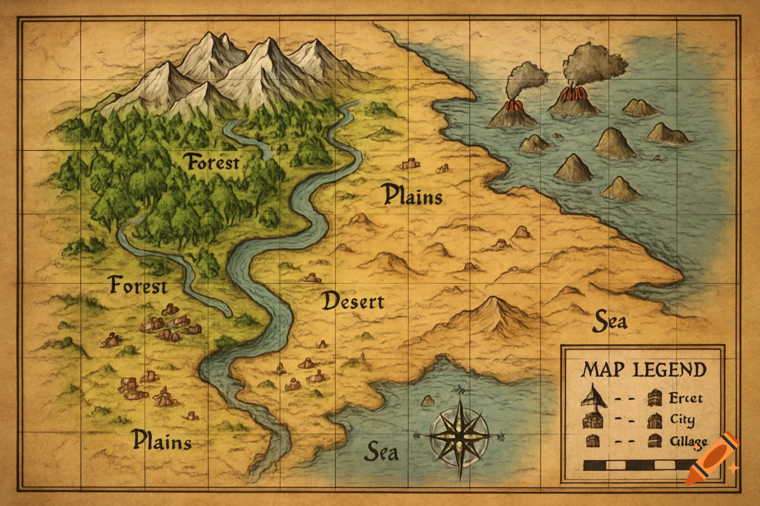 A hand-drawn map of Camp Green Lake showing tents, cabins, a lake, and ...