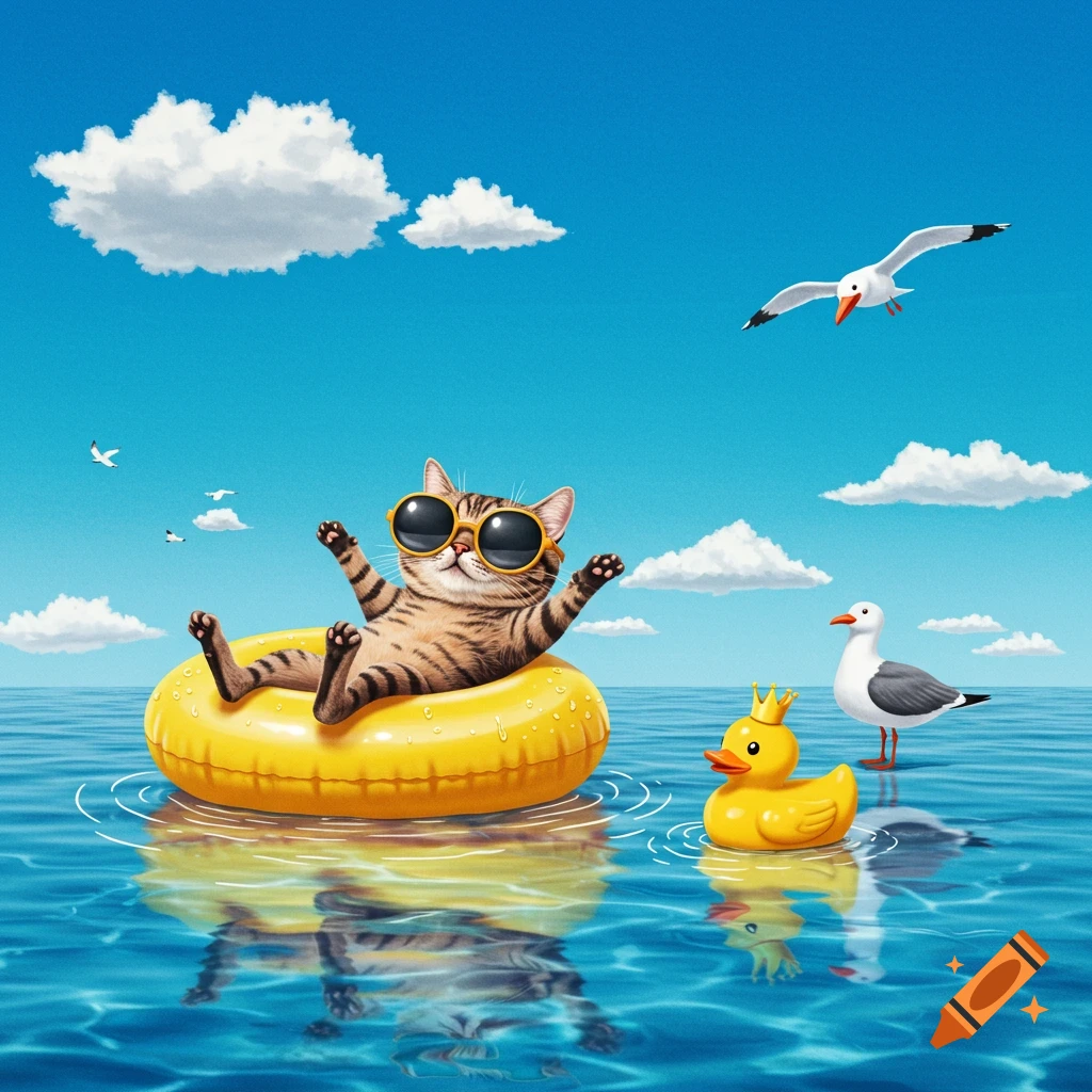 Cartoon kangaroo wearing a snorkel and mask, half submerged in clear ...