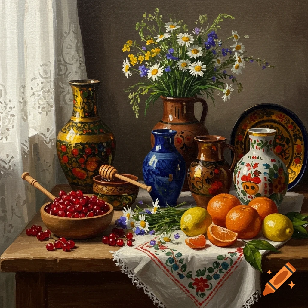 Oil painting still life of a wooden badminton racket, two shuttlecocks ...