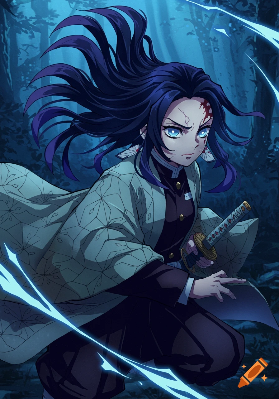 Anime illustration of Nezuko from Demon Slayer jumping in an action ...