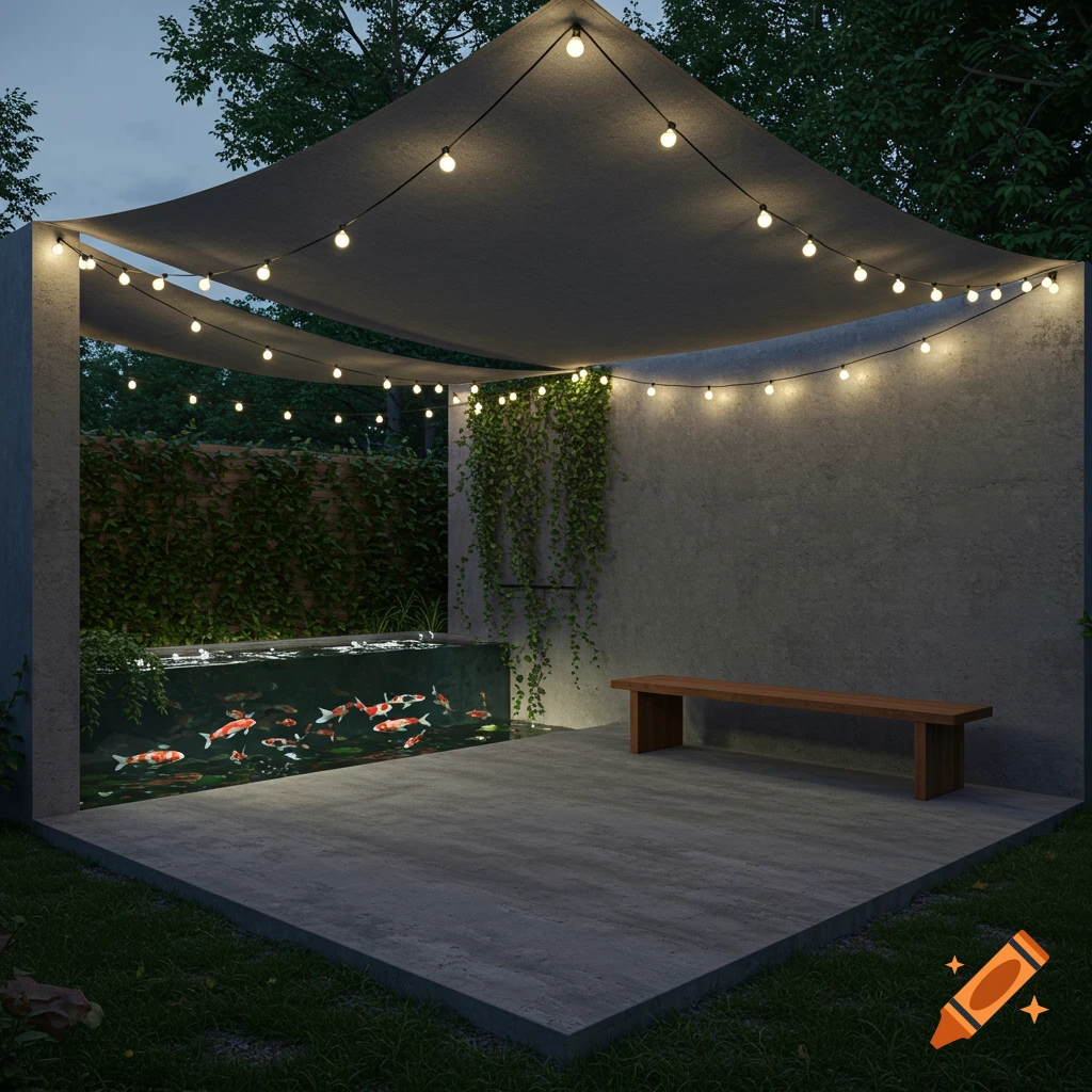 Photorealistic modern outdoor terrace with a glass roof, Corten steel ...