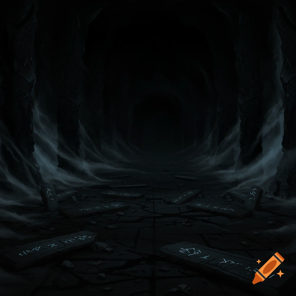 A perspective view of a dungeon stone floor with moss between cracks ...