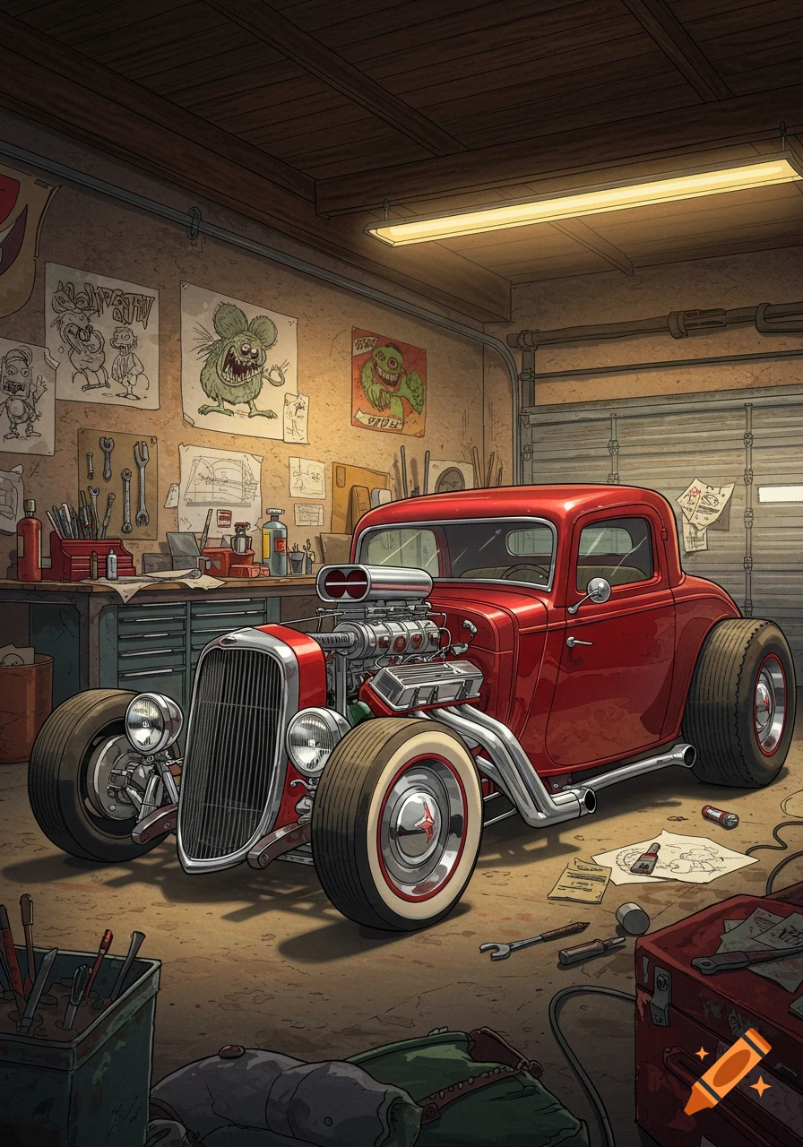 A voodoo blue 1930s style hot rod with a prominent supercharger on the ...