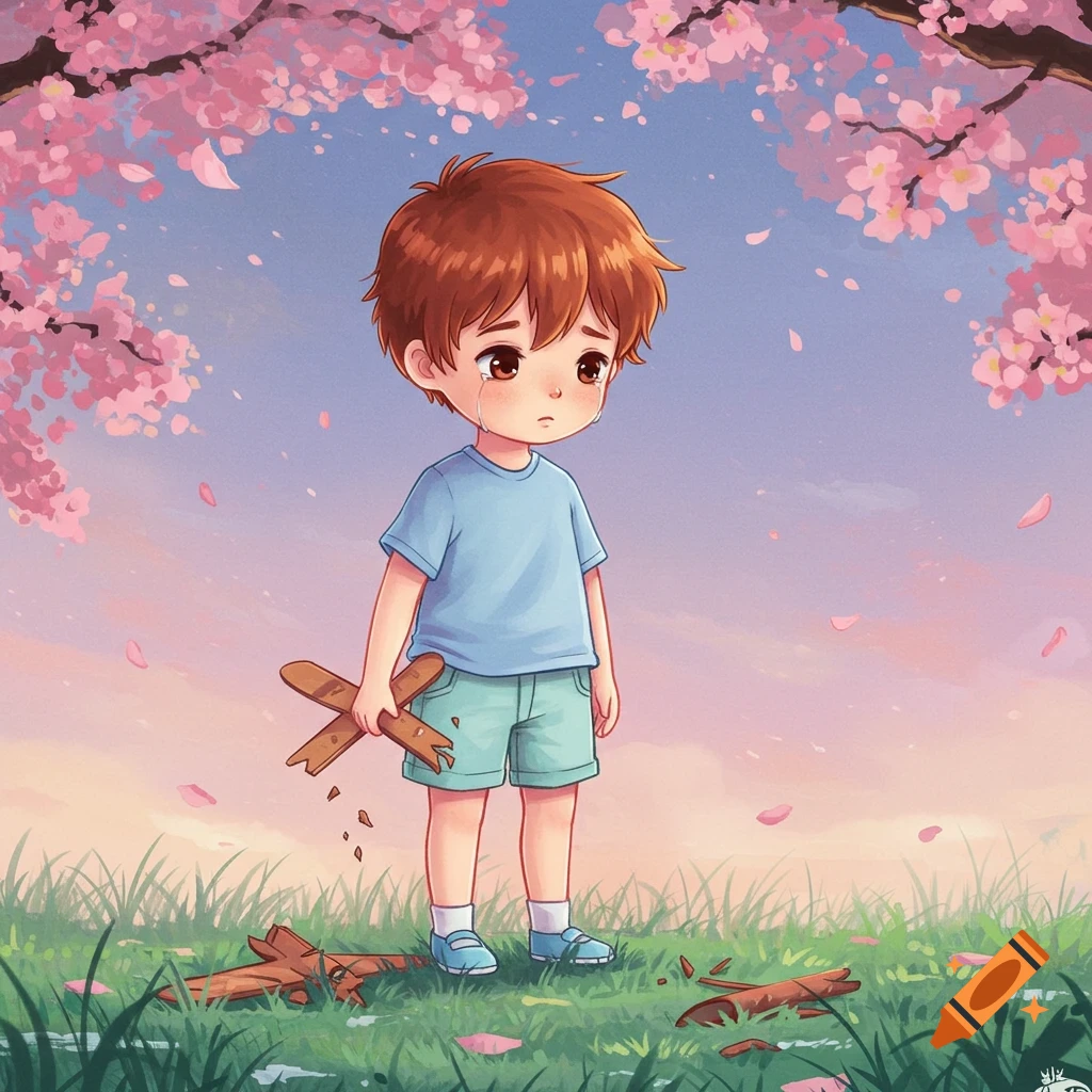 Chibi Kaito from Vocaloid happily sitting on a park bench, eating mochi ...