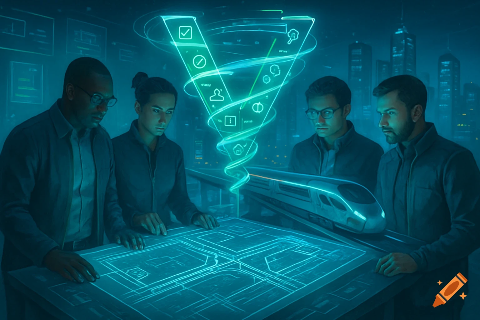 Engineers in hard hats and safety glasses remove burning server ...