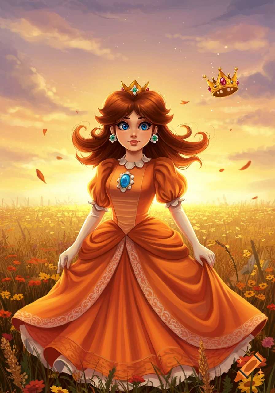 Anime-style Princess Daisy with an angry expression, hands on hips ...