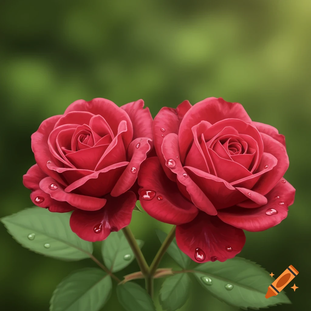 A vibrant red flower with many petals and water droplets, against a ...