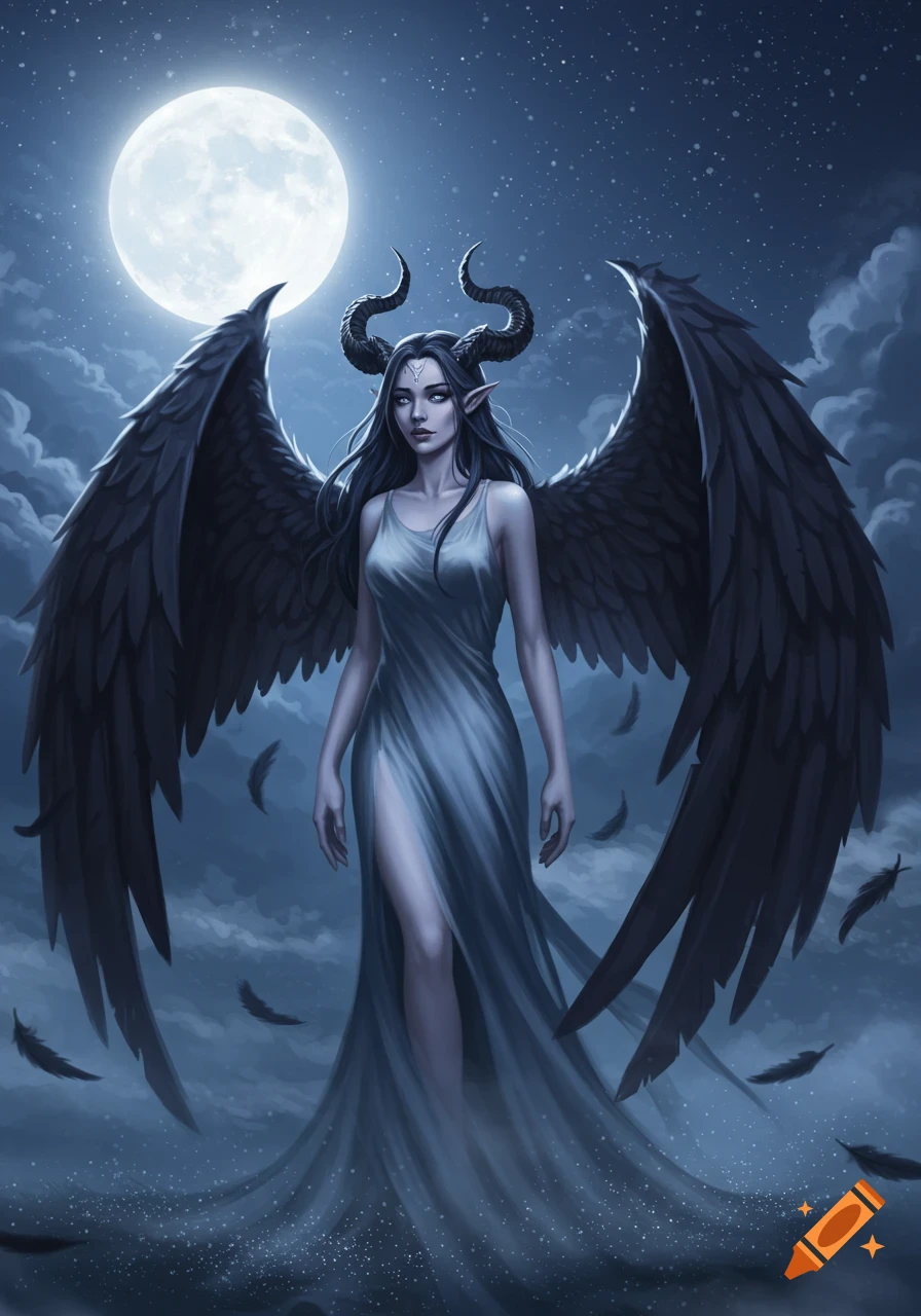 A three-faced goddess holds a torch and keys, flanked by two glowing ...