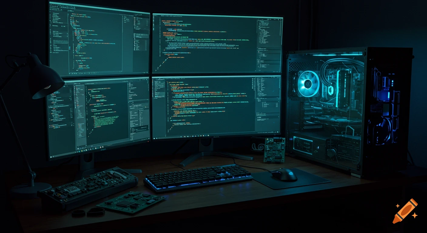 Flat vector illustration of a stylized computer motherboard in muted ...