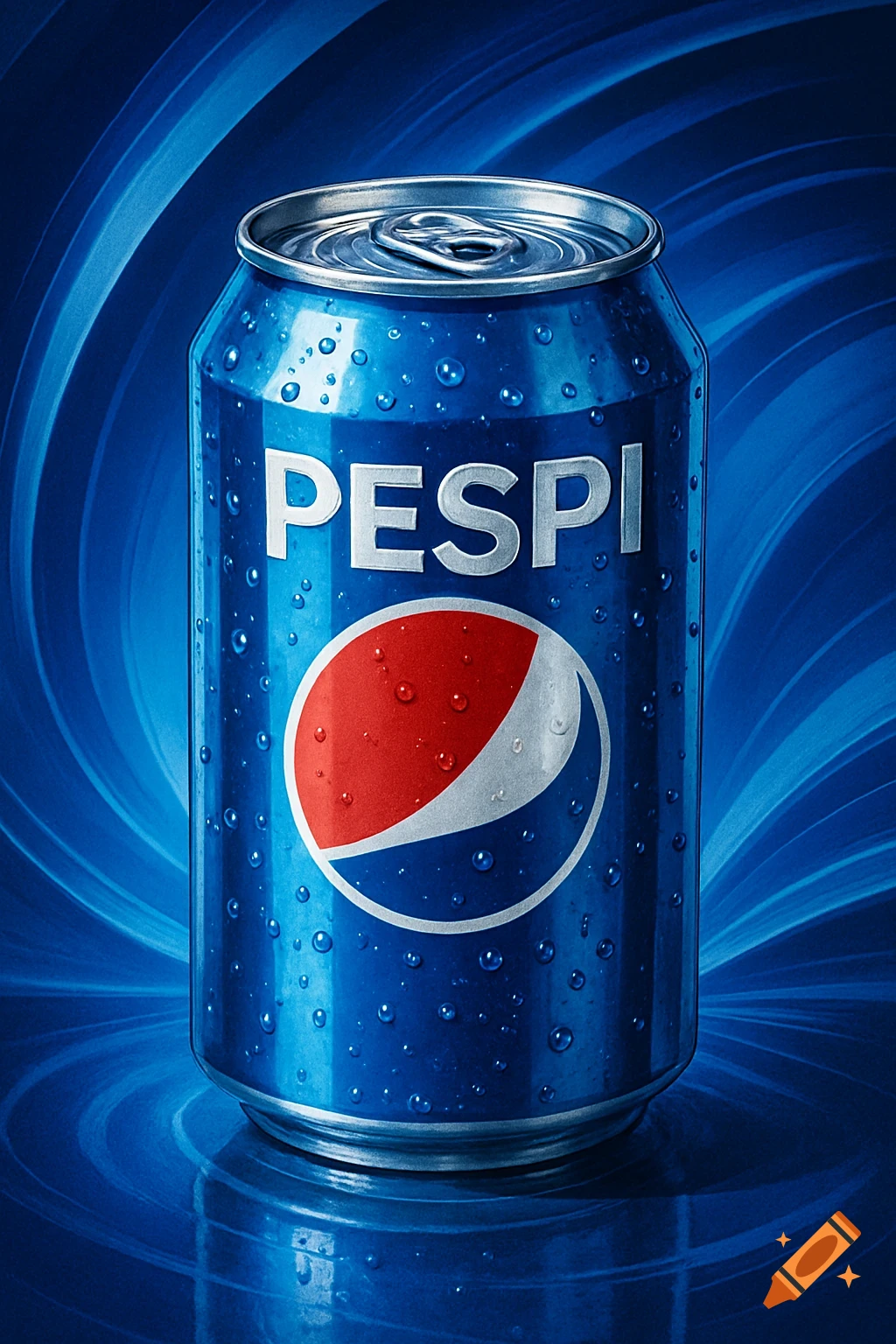 A cold soda can, half Pepsi blue and half Coca-Cola red, covered in ...