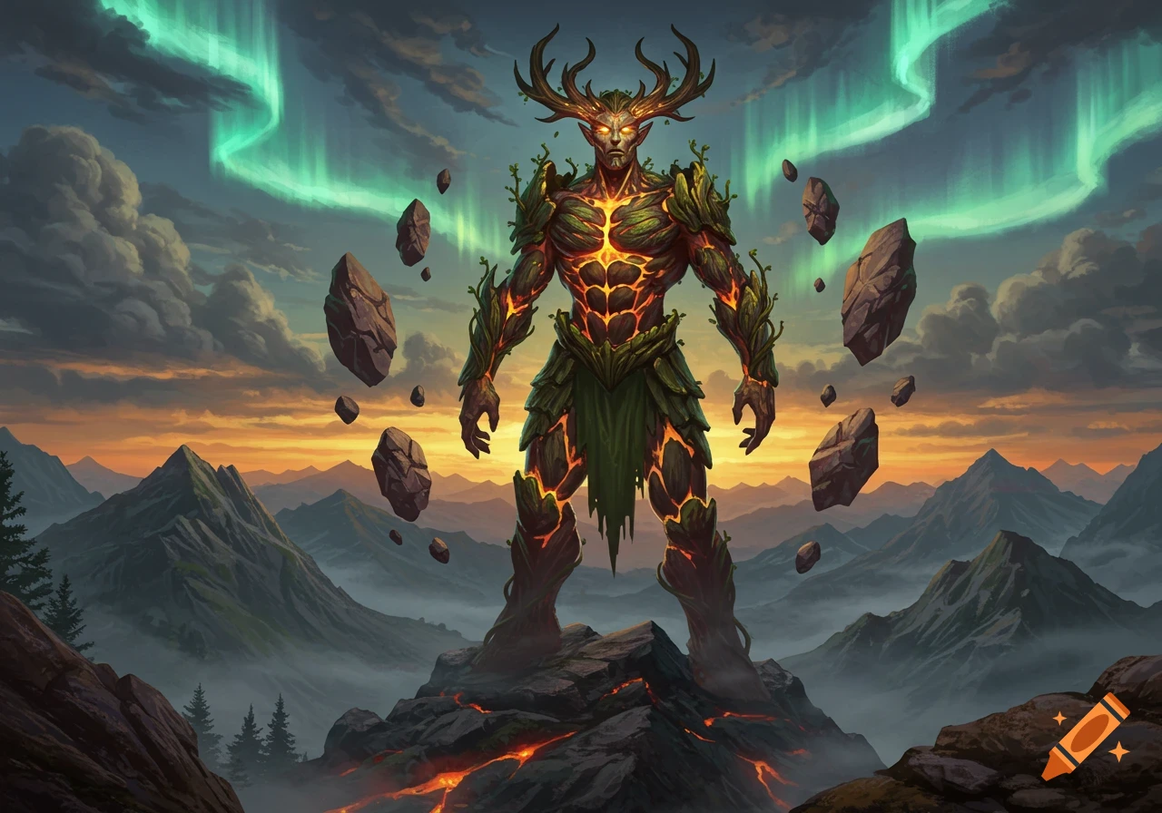 Three fantasy monsters: a shadowy horned demon, a fiery lava golem, and ...