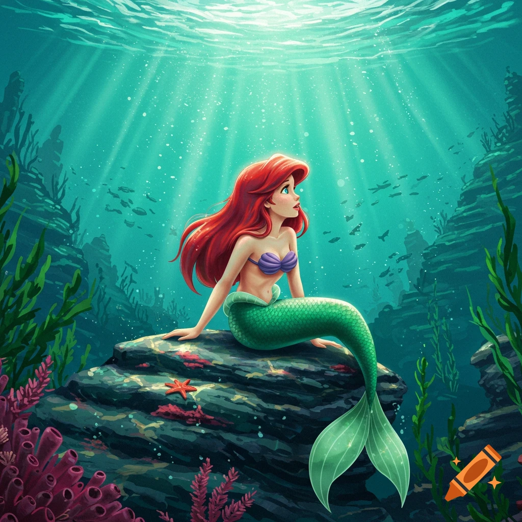 Cartoon of Sofia the First as a grumpy mermaid with big brown hair ...