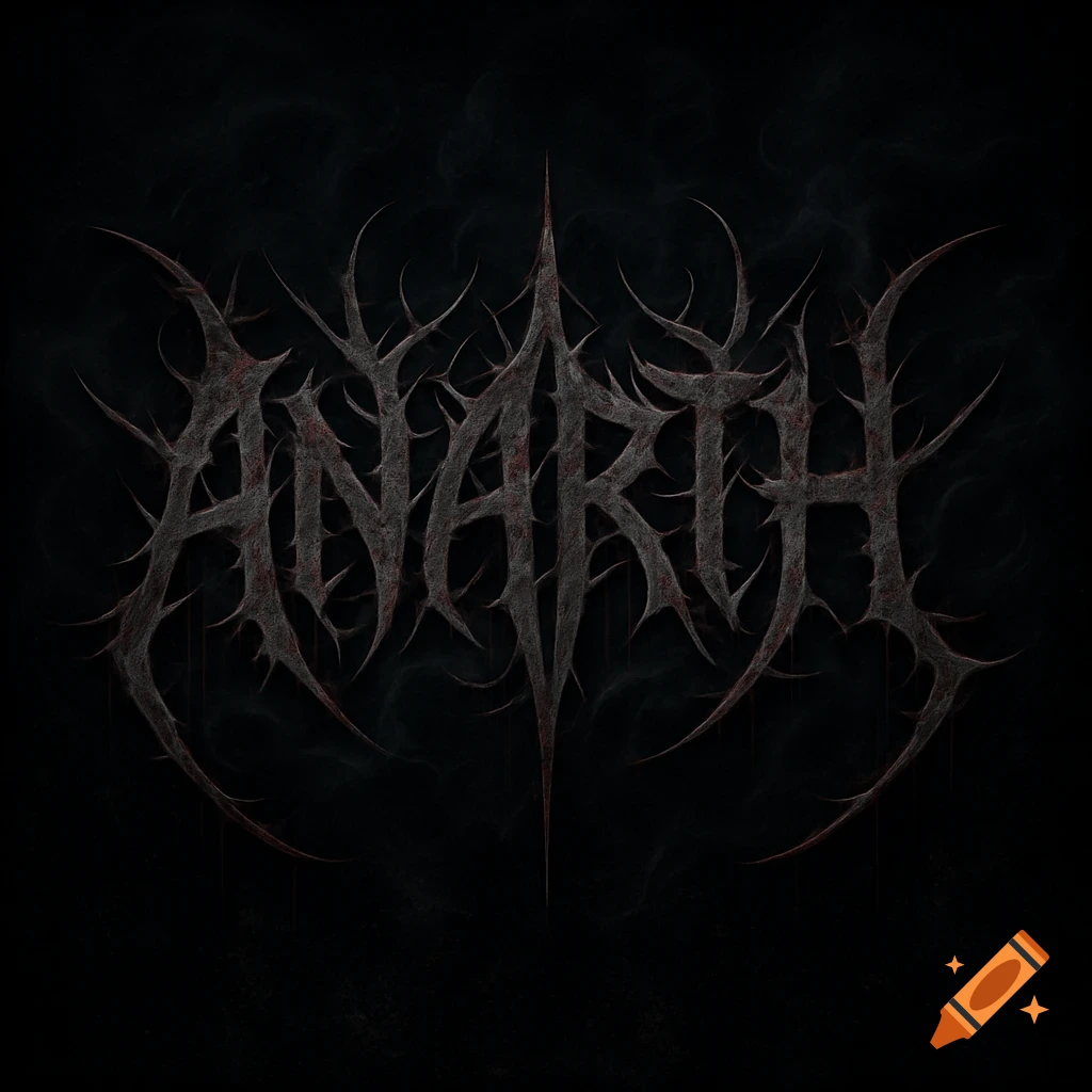 A stylized blood-red death metal logo with thorny, organic text and two ...