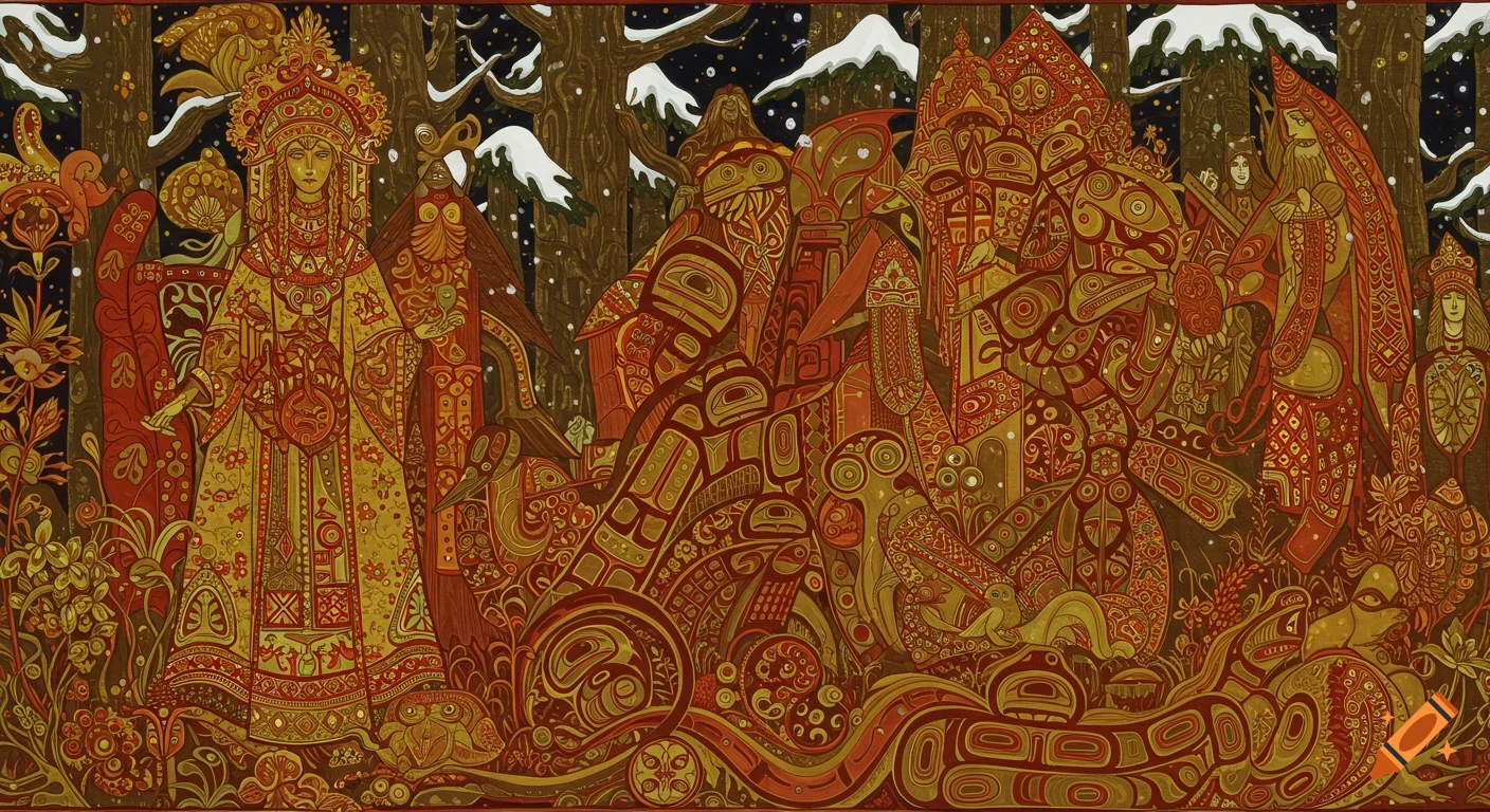 Ballerina with elongated features sitting at a table with an African ...