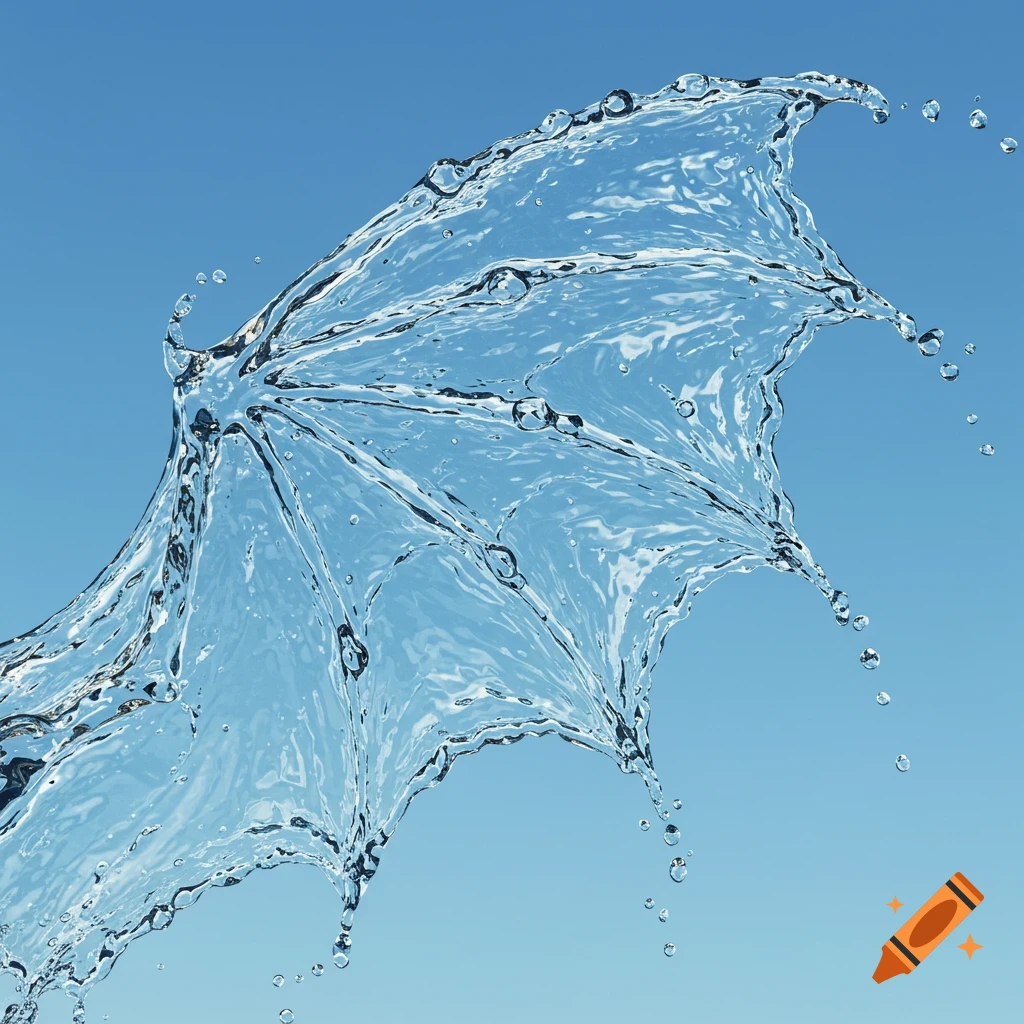 A dynamic splash of clear water forms a majestic dragon wing against a ...