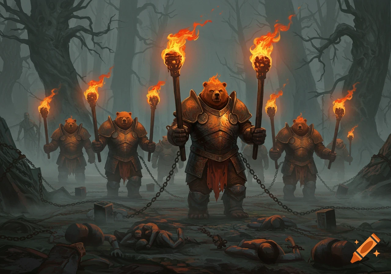 A powerful minotaur with red eyes, holding a large double-bladed axe ...