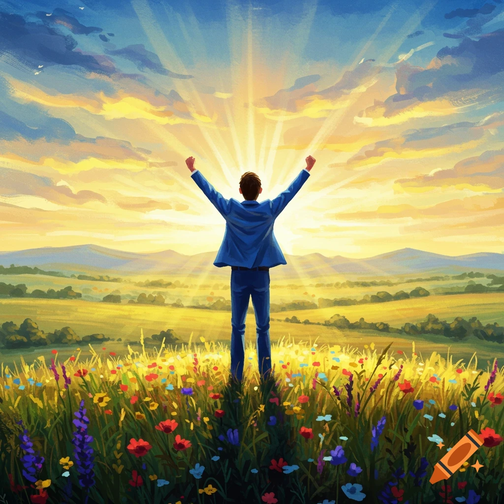 Cartoon man struggles to push a large block with '2025' off a grassy ...