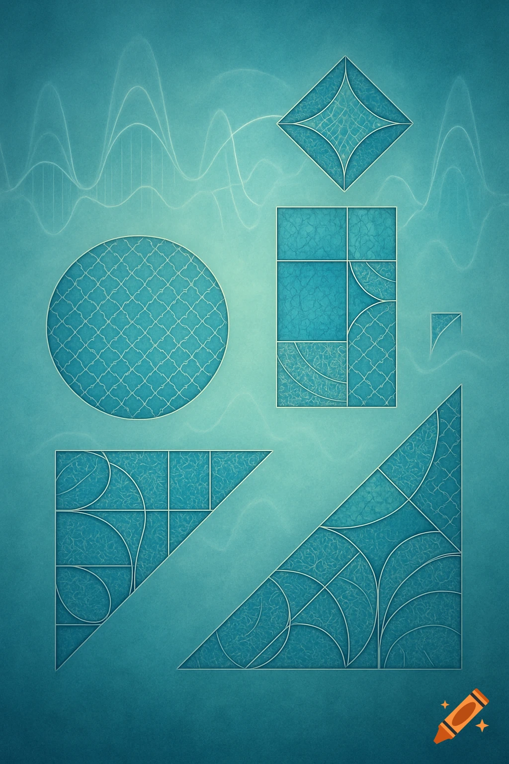 Abstract geometric composition with dark green, dark gray, and brushed gold shapes, minimalist ...