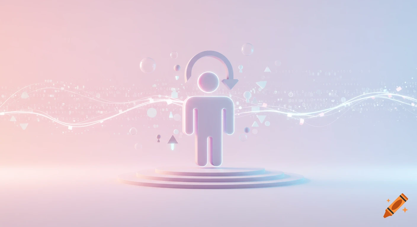 Abstract futuristic illustration showing a blue human silhouette, two ...