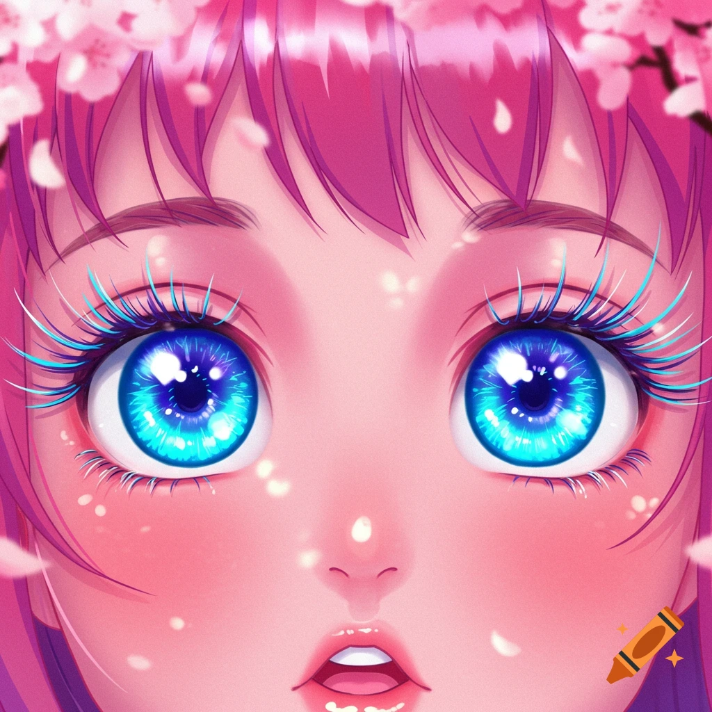 Close-up of a cute anime girl with pastel blue and purple hair, large ...