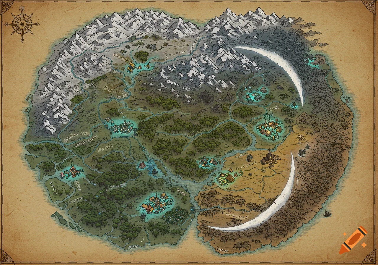 An antique-style fantasy map of Pyrrhia with dragon wings, displaying ...