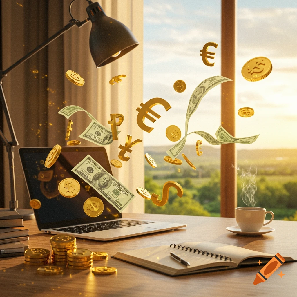 Close-up of a brass key and several silver coins resting on a textured ...