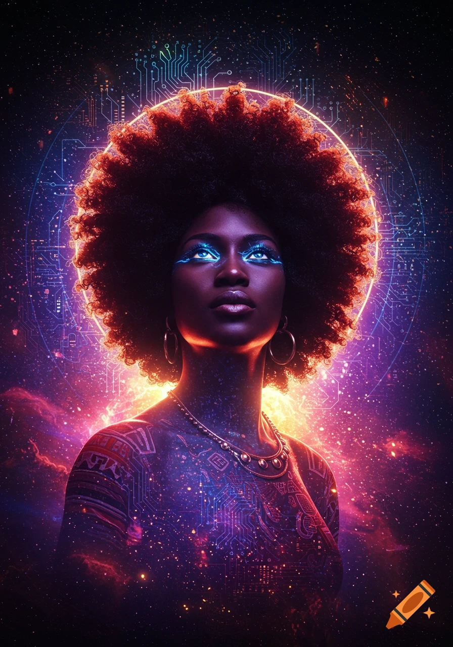 Afrofuturistic movie poster featuring influential singers on Craiyon