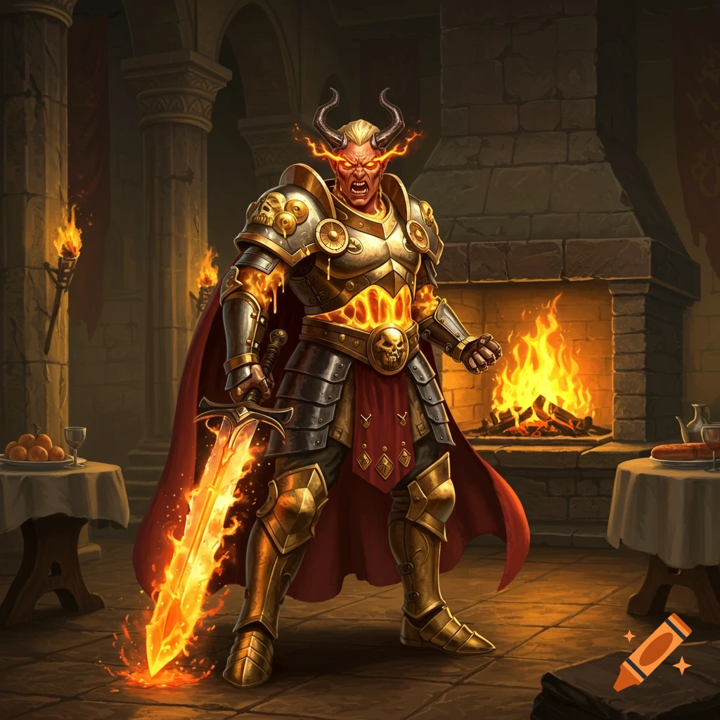 A fantasy dwarf in ornate red and gold cleric robes and a pointed hat ...
