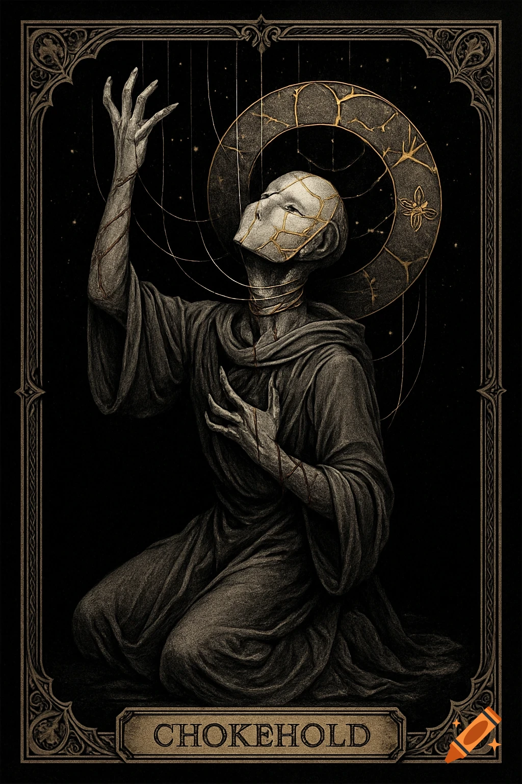 A stylized tapestry shows a red-haired woman cutting her hair, offering ...