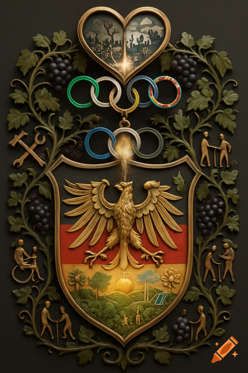 A vintage-style certificate with an ornate gold frame and an imperial ...